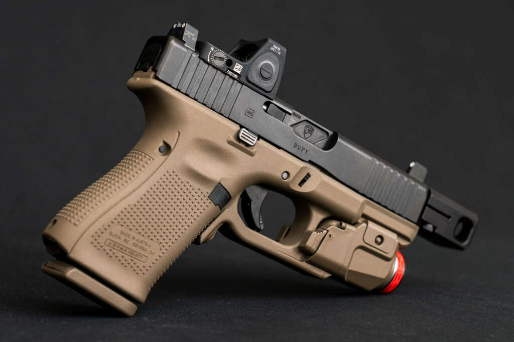 Glock 19 Gen 5 Threaded Match Barrel Coyote Frame w/ Trijicon RMR ...