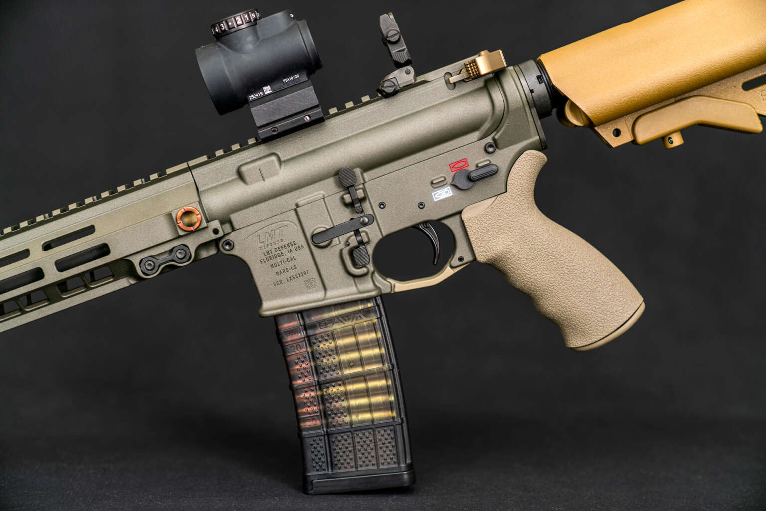 LMT MARS-L & Geissele – 5.56 NATO – OD Gunmetal & FDE – 14.5″ Pinned ...