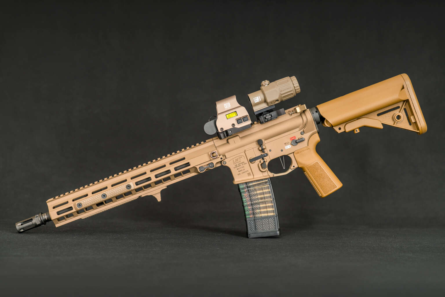 LMT MARS-L & Geissele MK8 – 5.56 NATO – Metallic Coyote – 14.5″ Pinned ...