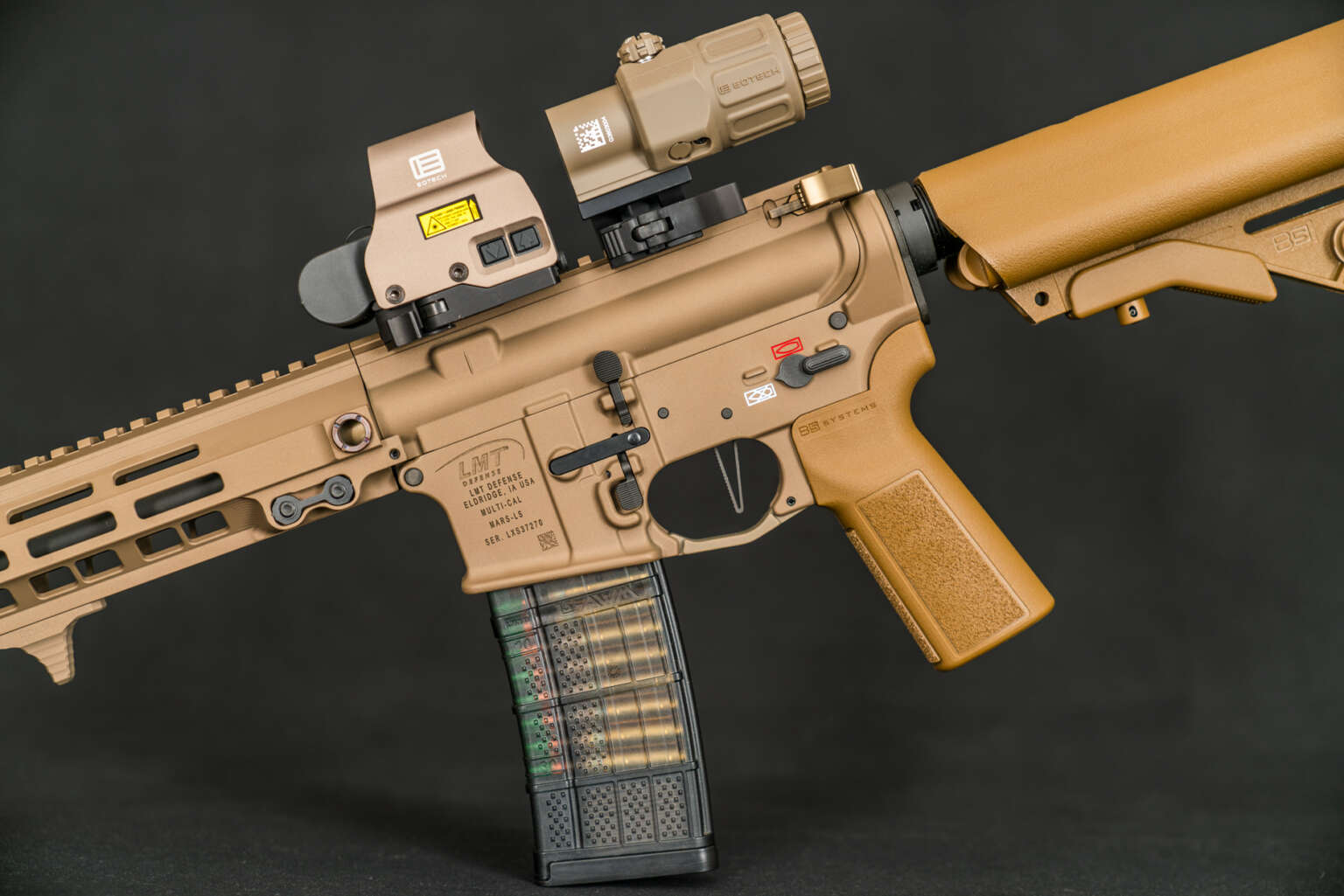 LMT MARS-L & Geissele MK8 – 5.56 NATO – Metallic Coyote – 14.5″ Pinned ...